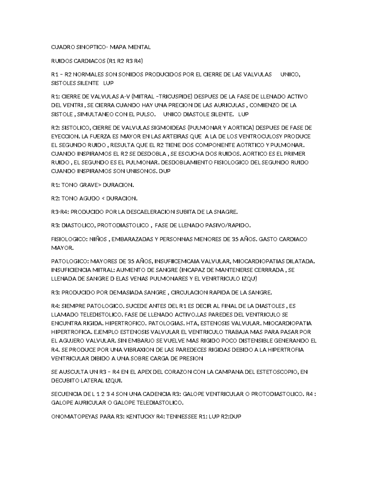 CUADRO SINÓPTICO: RUIDOS CARDIACOS (R1, R2, R3, R4) - Apuntes de Clase ...