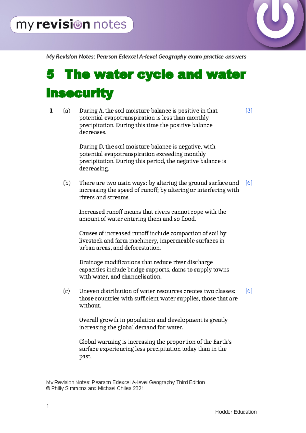 Geography A-level: Water Cycle & Insecurity Revision Questions - Studocu