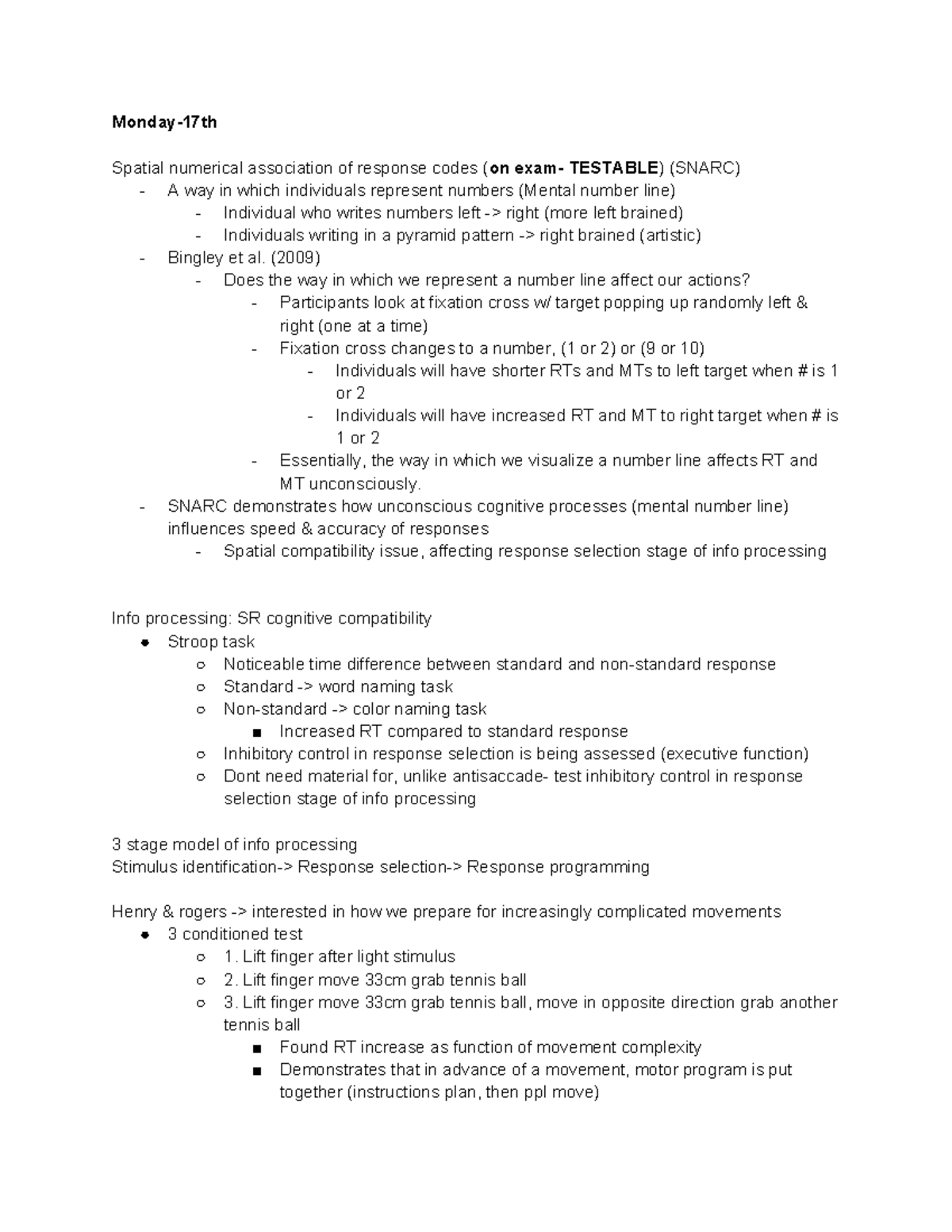 SNARC and Cognitive Processing: Insights from Lecture 22 (PSY 101 ...