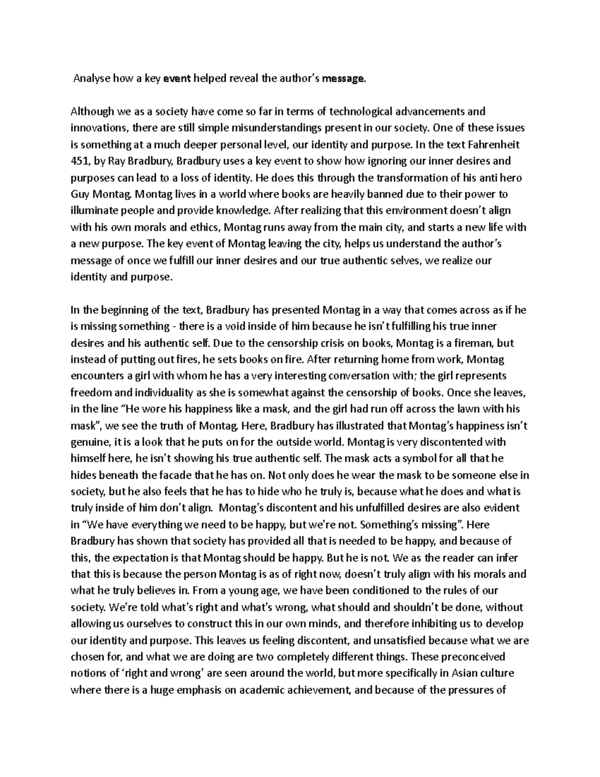 Fahrenheit 451: Key Event Analysis of Montag's Transformation - Studocu