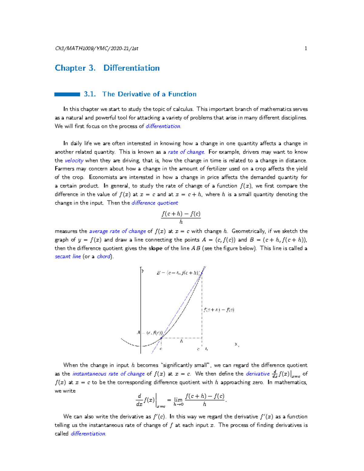 Chapter 3: Differentiation and Derivatives (1009) - Studocu