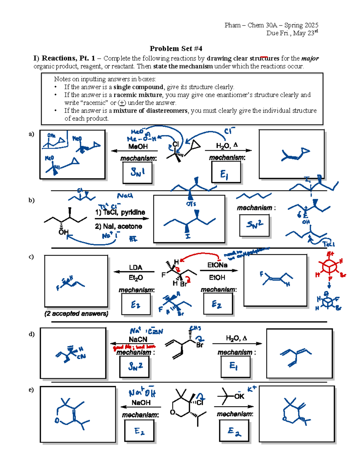 Chem 30A Spring 2025 Problem Set I & II: Reactions and Mechanisms - Studocu