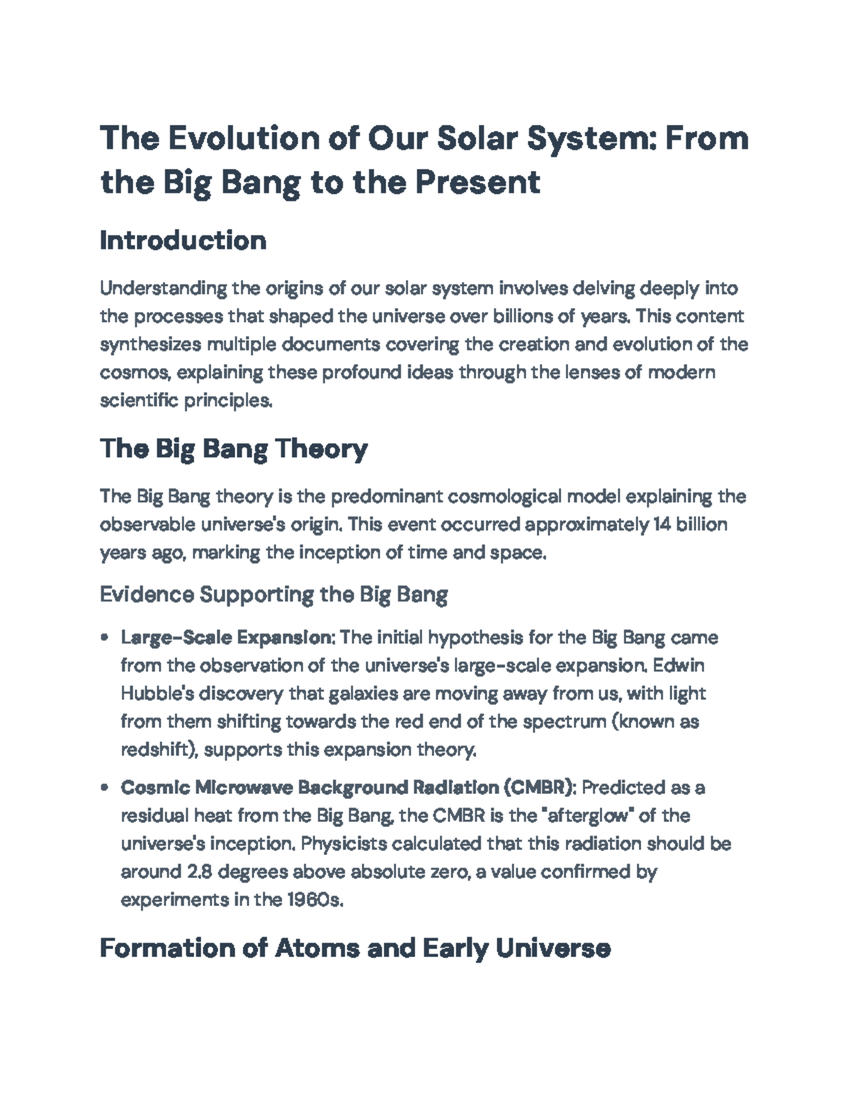 The Evolution of Our Solar System: From Big Bang to Planet Formation ...