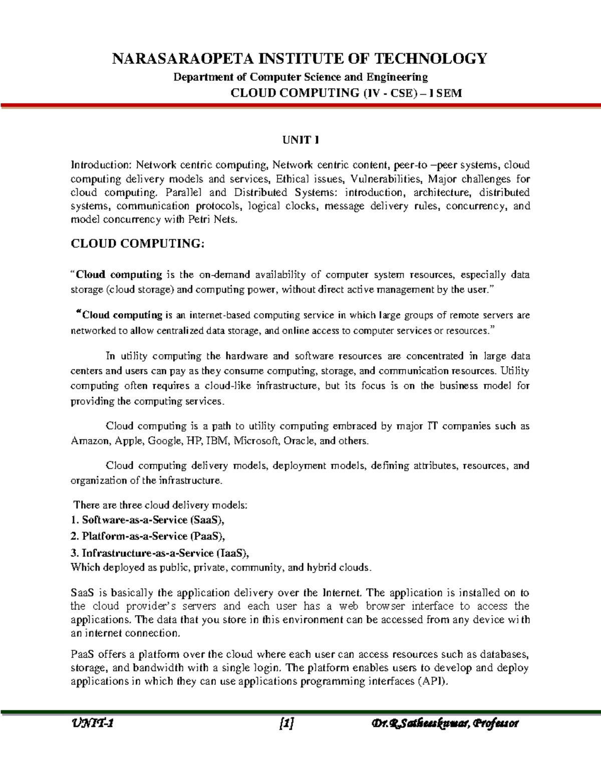 Unit 1cc Cloud Computing Cloud Computing As We Know It Today Is A Result Of Several