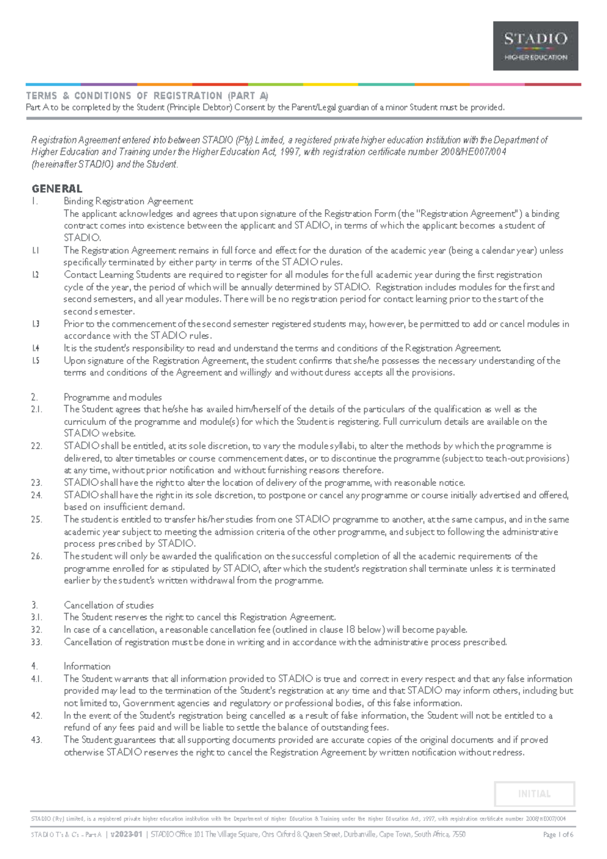 STADIO Registration Terms & Conditions (Part A) 2026 - Studocu