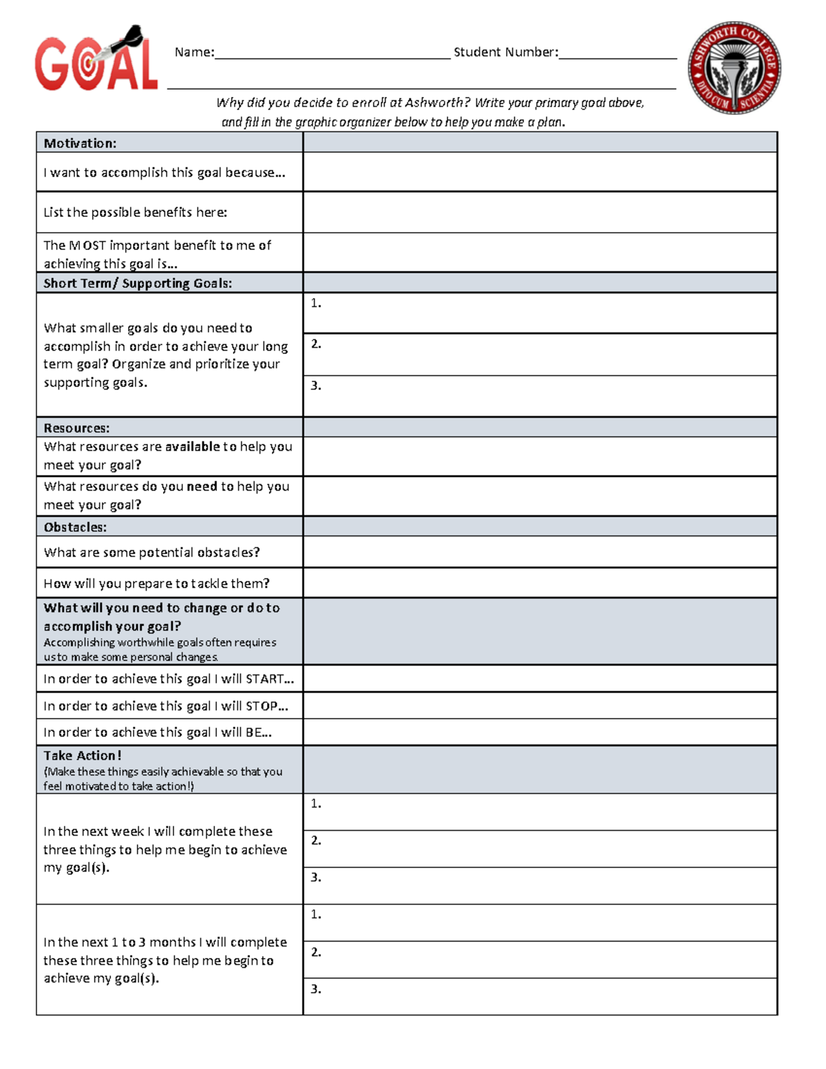 OR110 Assignment 8 Goal Setting Plan & Graphic Organizer - Studocu
