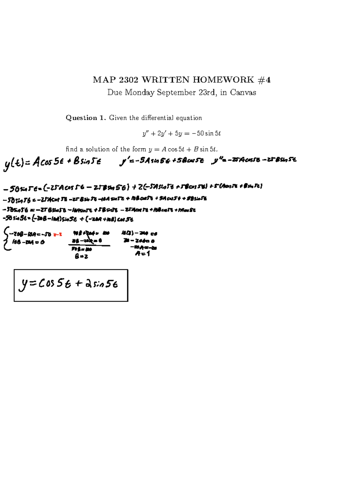 MAP 2302 Written Homework 4: Solving Differential Equations - Studocu