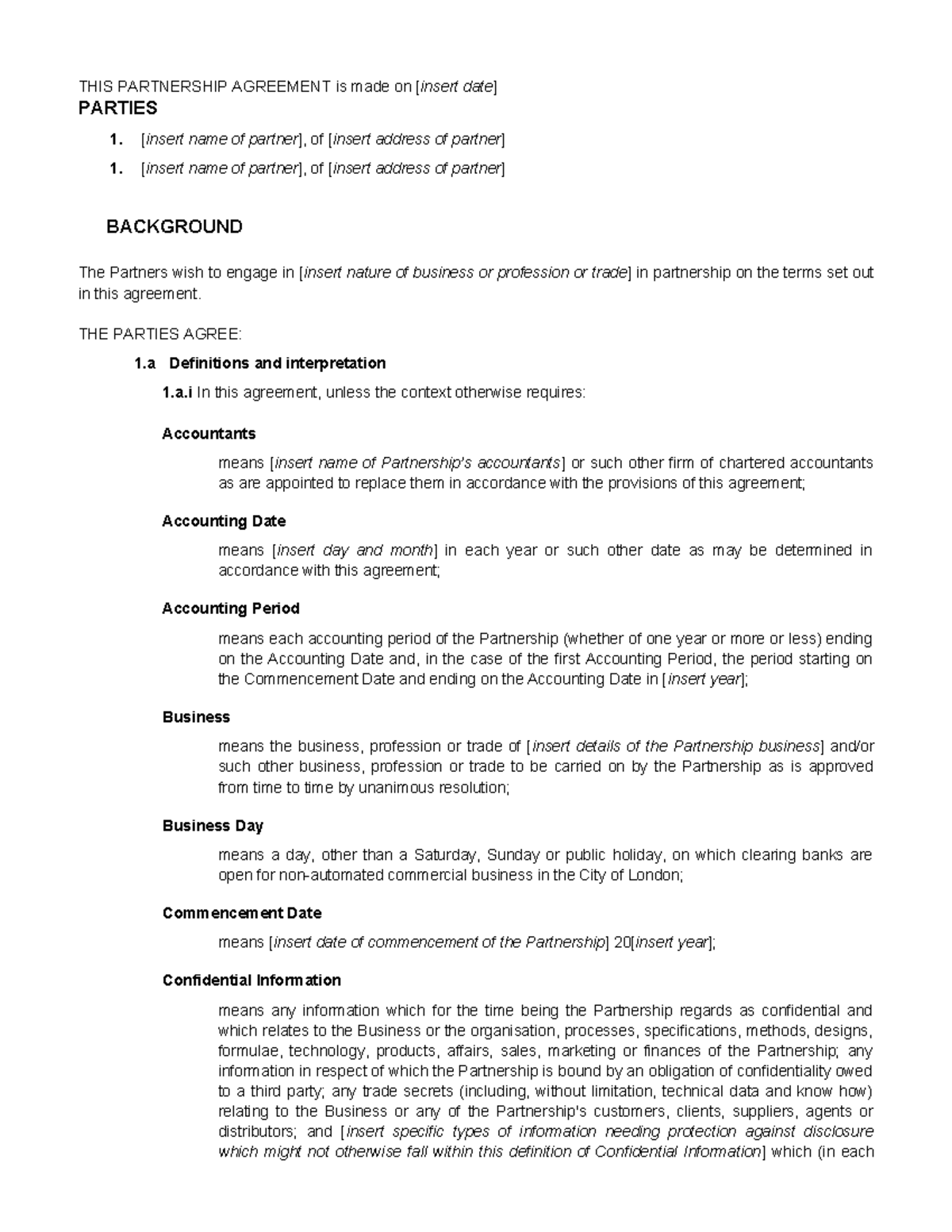 Partnership Agreement Template - Short Form Guide - Studocu