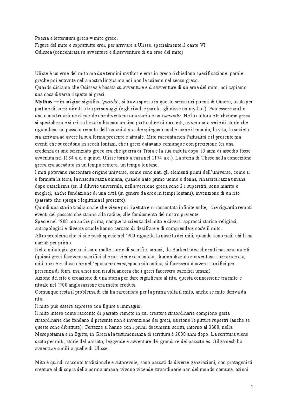 Poesia e Mito nella Letteratura Greca: Ulisse e Odissea (CORSO: LETT ...