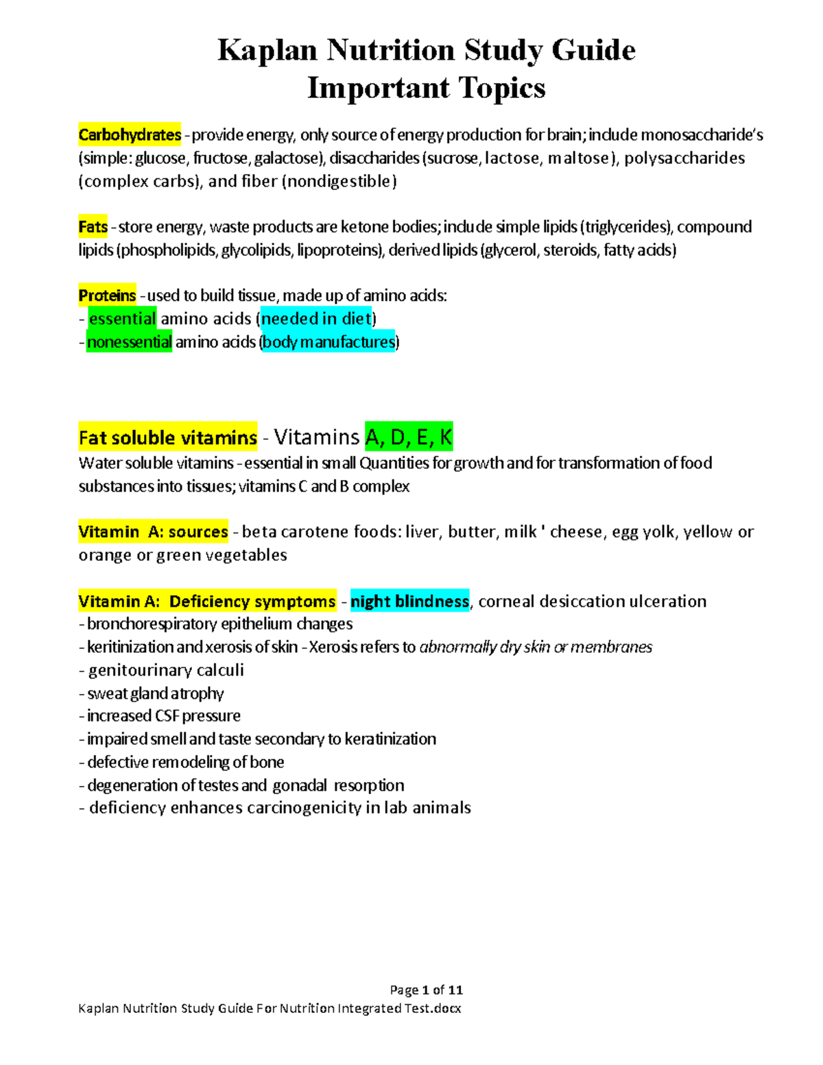 Kaplan Nutrition Study Guide: Key Concepts for Integrated Test - Studocu