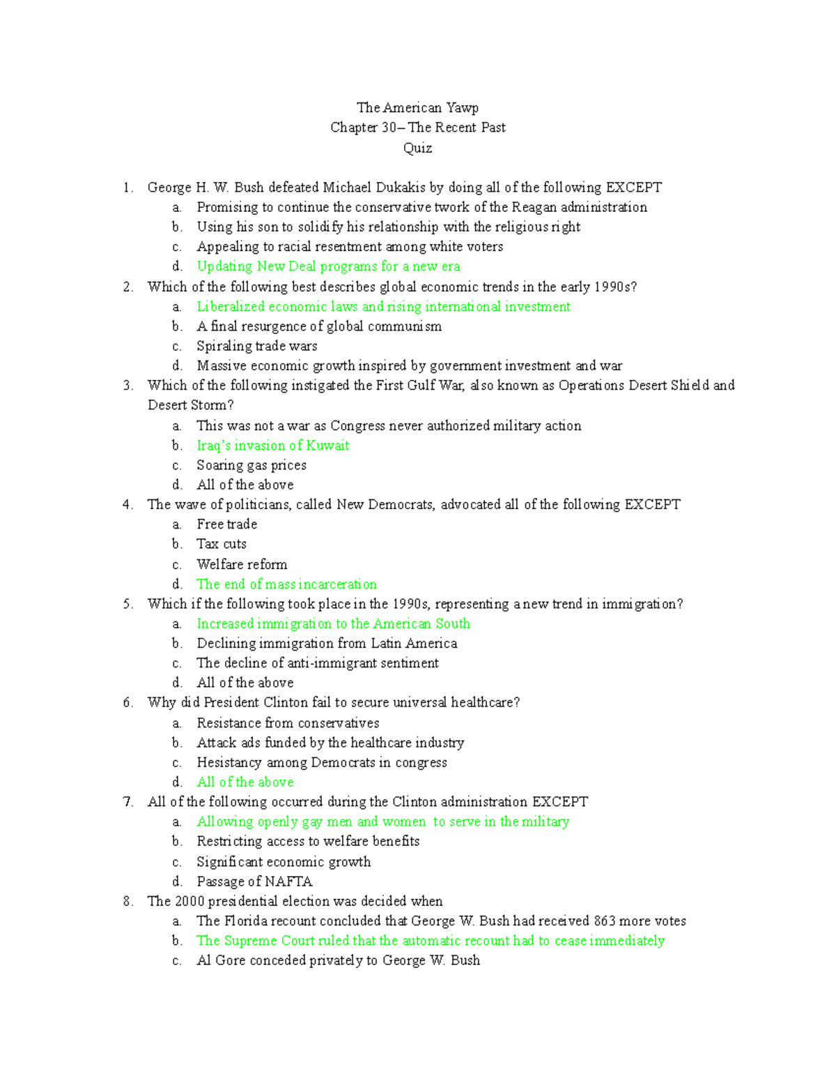 The American Yawp Quiz: Chap. 30 - The Recent Past Analysis - Studocu