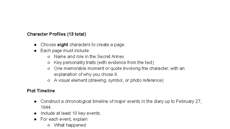 Character Profiles & Plot Timeline for The Diary of Anne Frank - Studocu