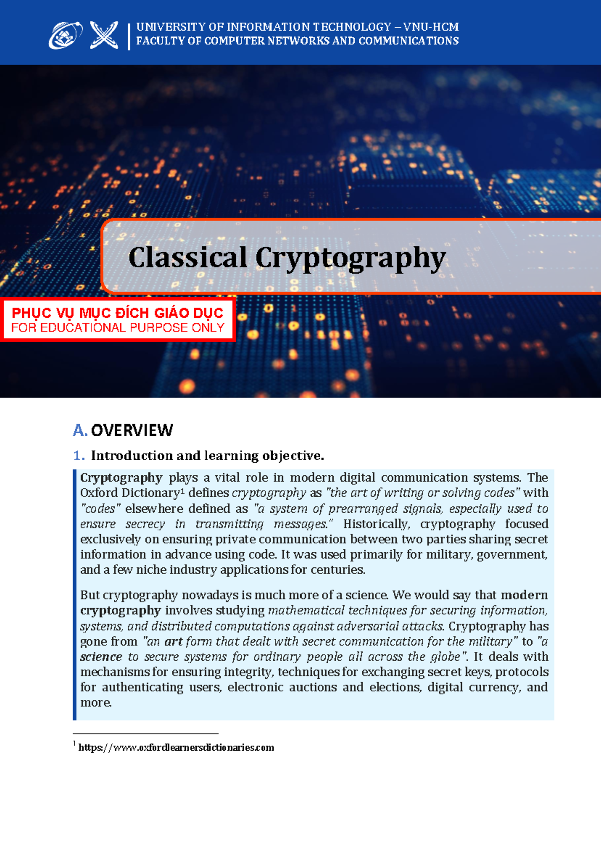 Lab01 - Classical Cryptography - A. OVERVIEW A. OVERVIEW 1 ...