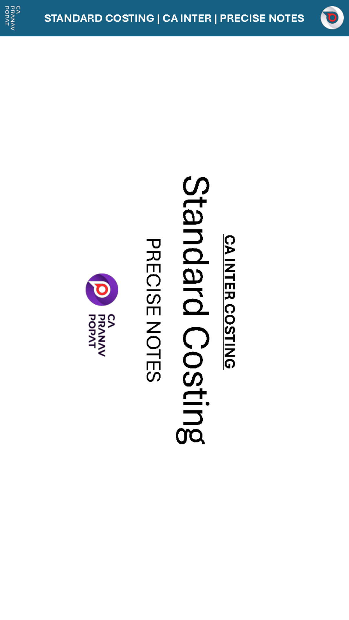 CA Inter Standard Costing: Precise Notes by Pranav Sir - Studocu