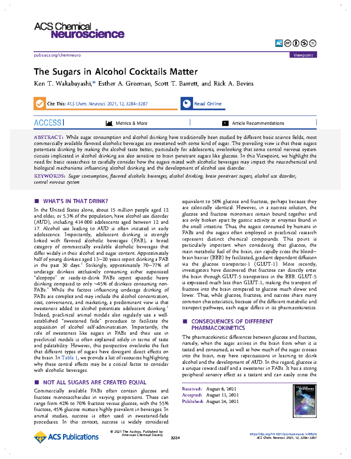 The Sugars in Alcohol Cocktails Matter: A Viewpoint on AUD Mechanisms ...