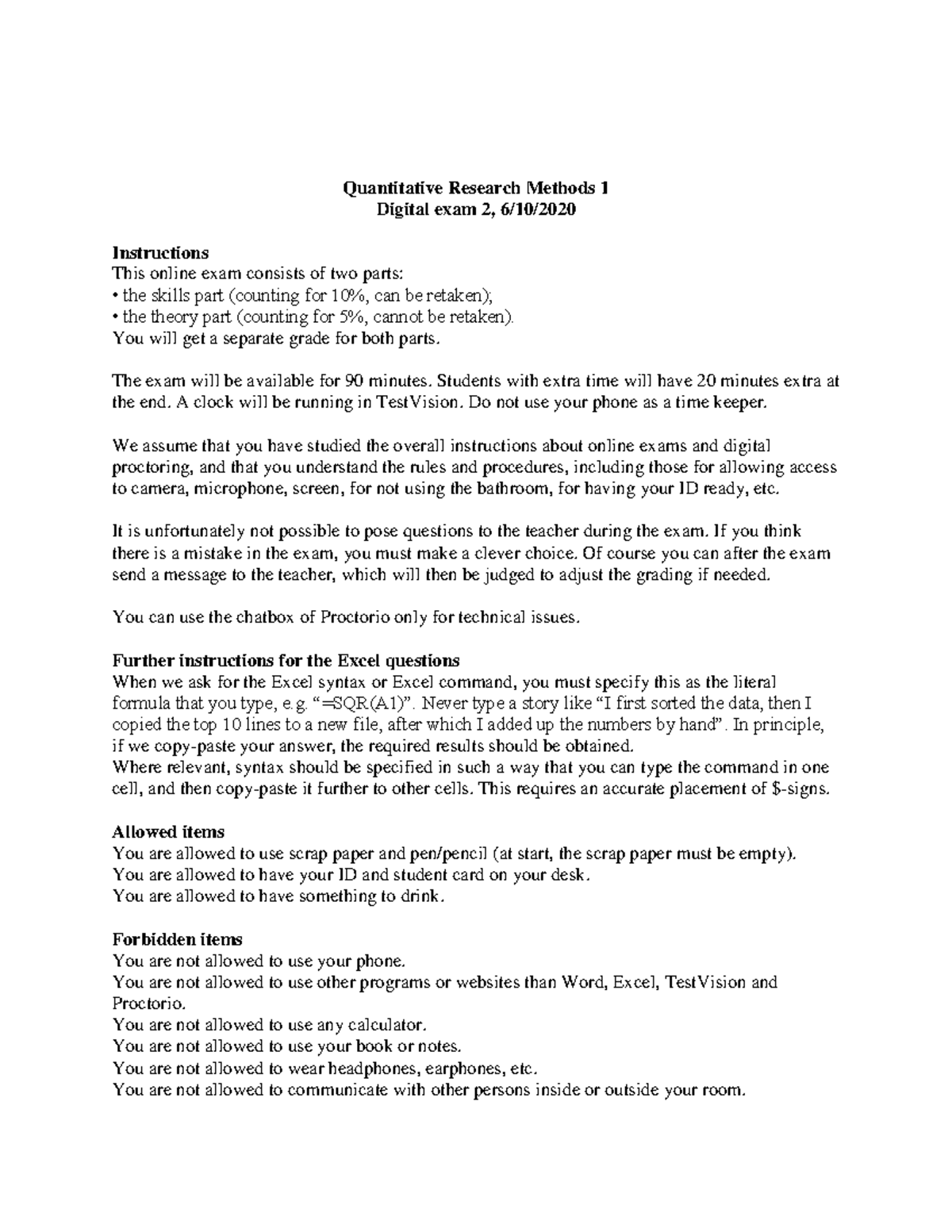 Digital Exam 2 QRM1 Guidelines and Instructions (06102020) - Studeersnel