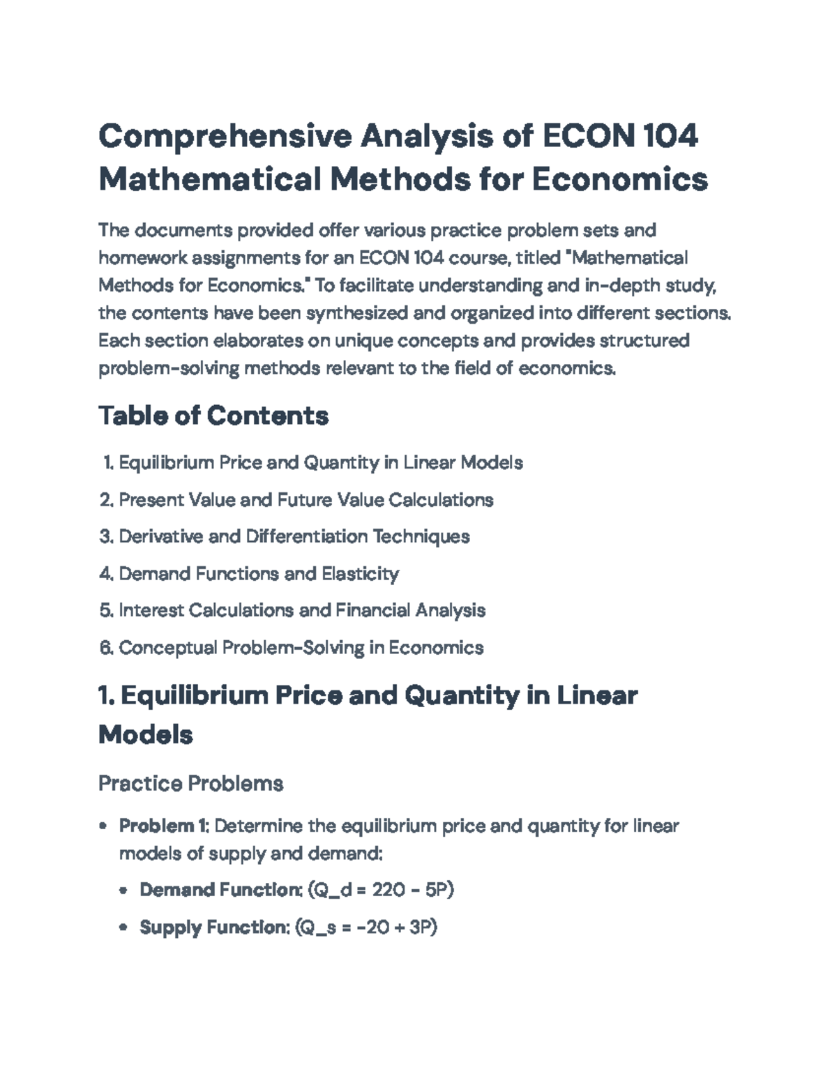 ECON 104: Math Methods for Economics Final Exam Study Guide - Studocu