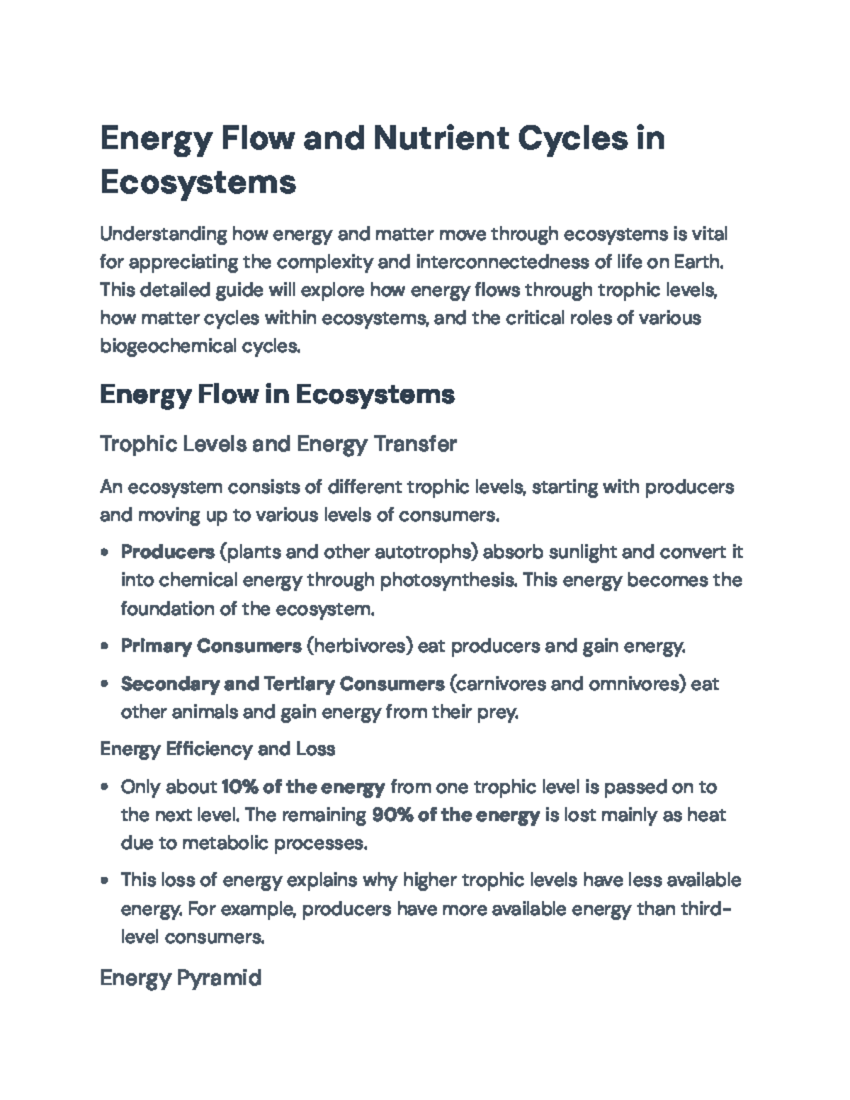Energy Flow & Nutrient Cycles in Ecosystems: A Detailed Overview - Studocu