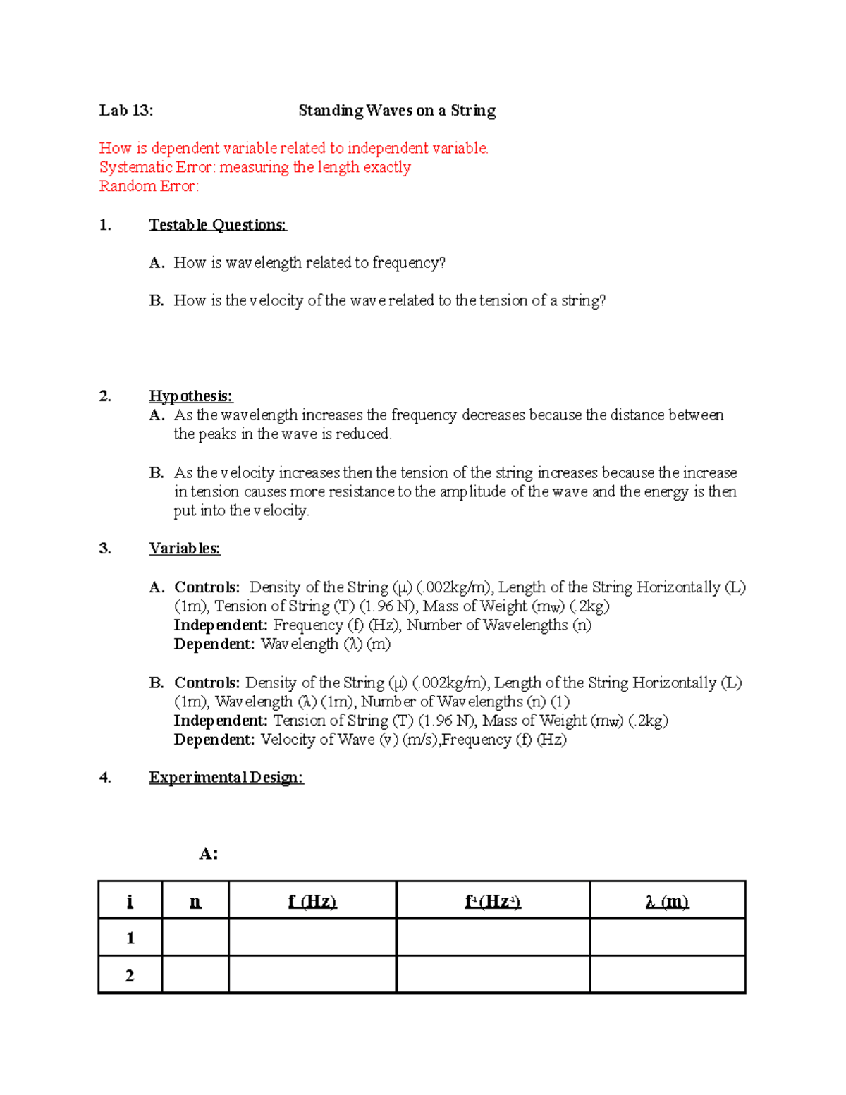 PHY111L Lab 13 Standing waves on a string 3 - Lab 13: Standing Waves on a String How is ...