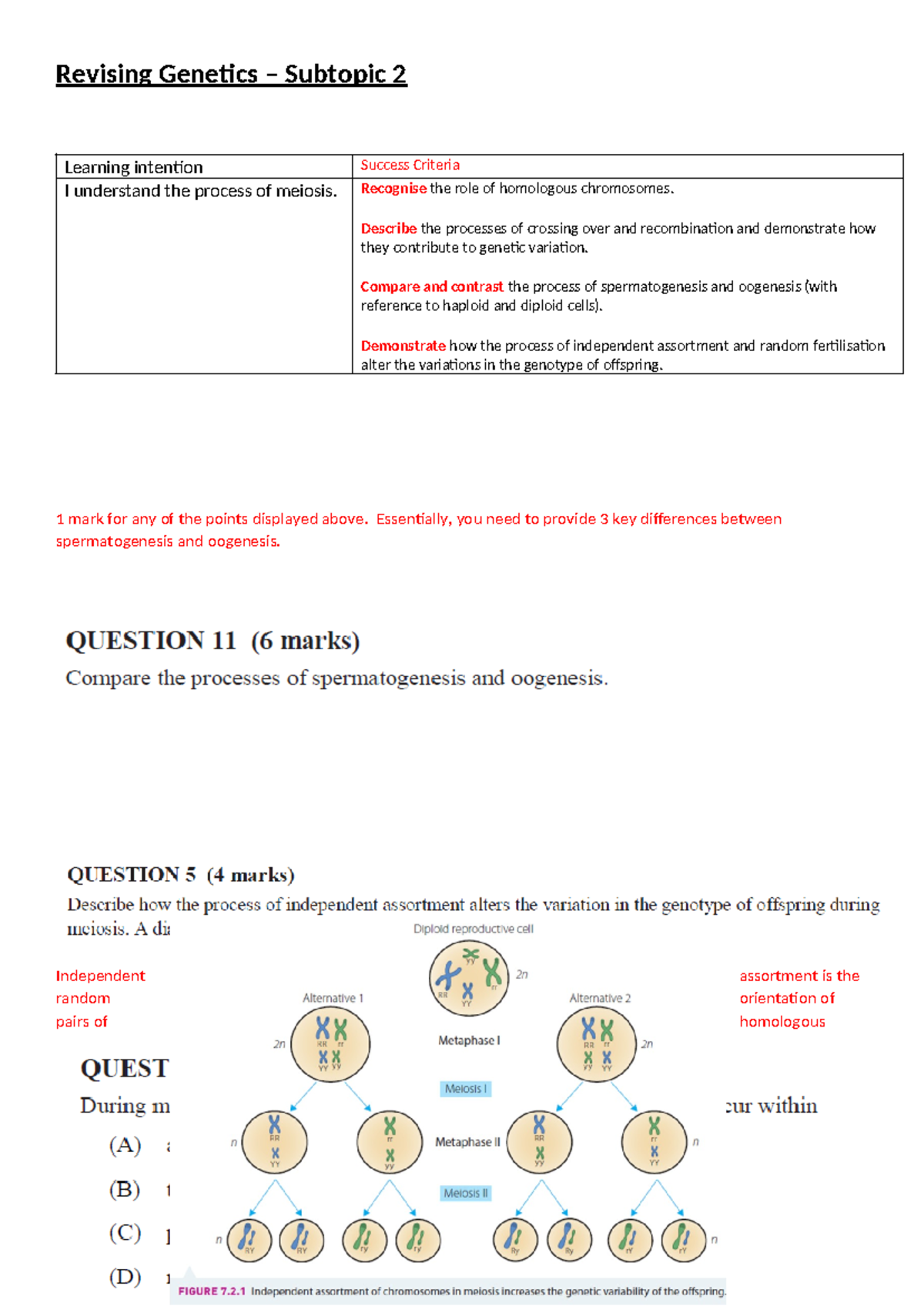 2 Revising Genetics subtopic 2 - Revising Genetics – Subtopic 2 ...