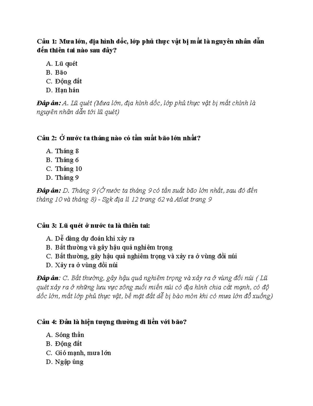 Câu hỏi ôn tập về phòng chống thiên tai và lũ lụt - Studocu