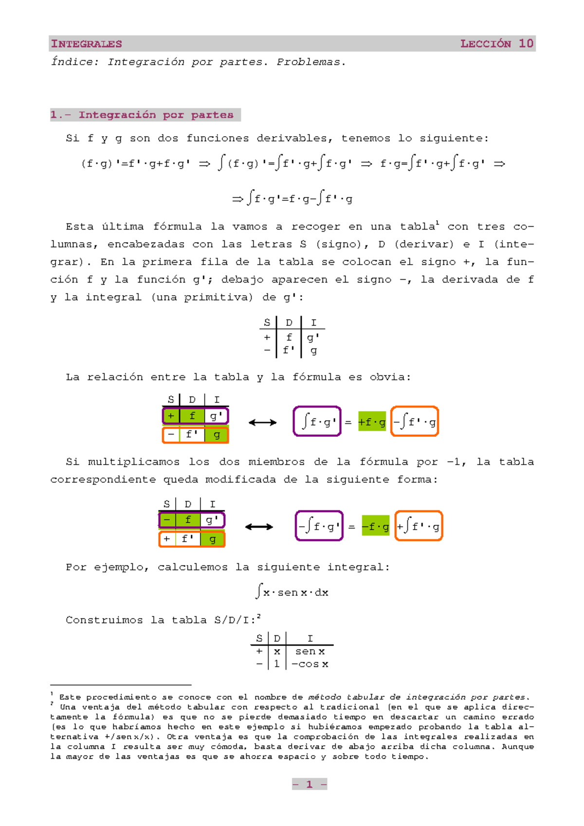 Método Tabular de Integración por Partes - Lección 10 - Studocu
