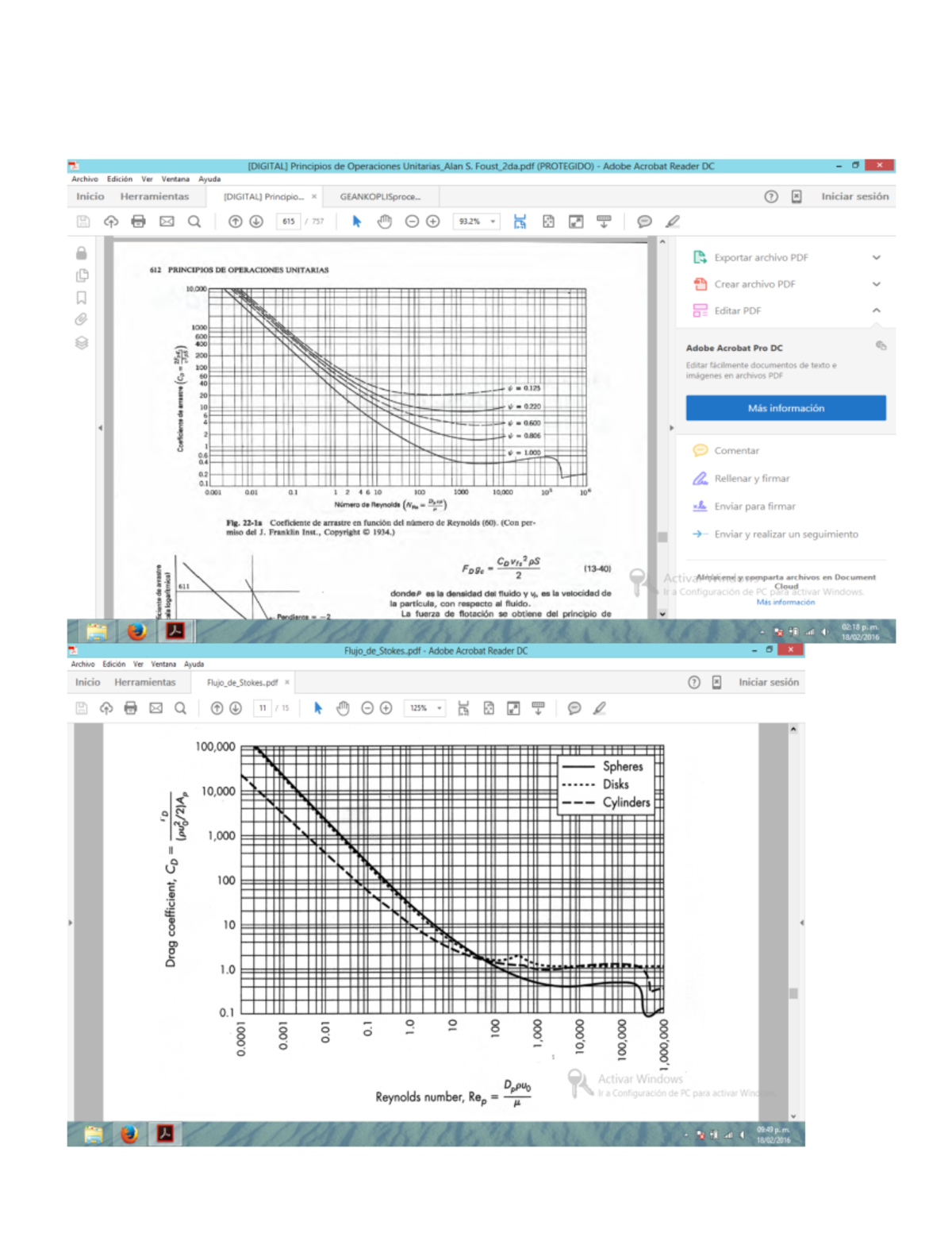 coeficiente de arrastre y Reynolds - Principios de Operaciones ...