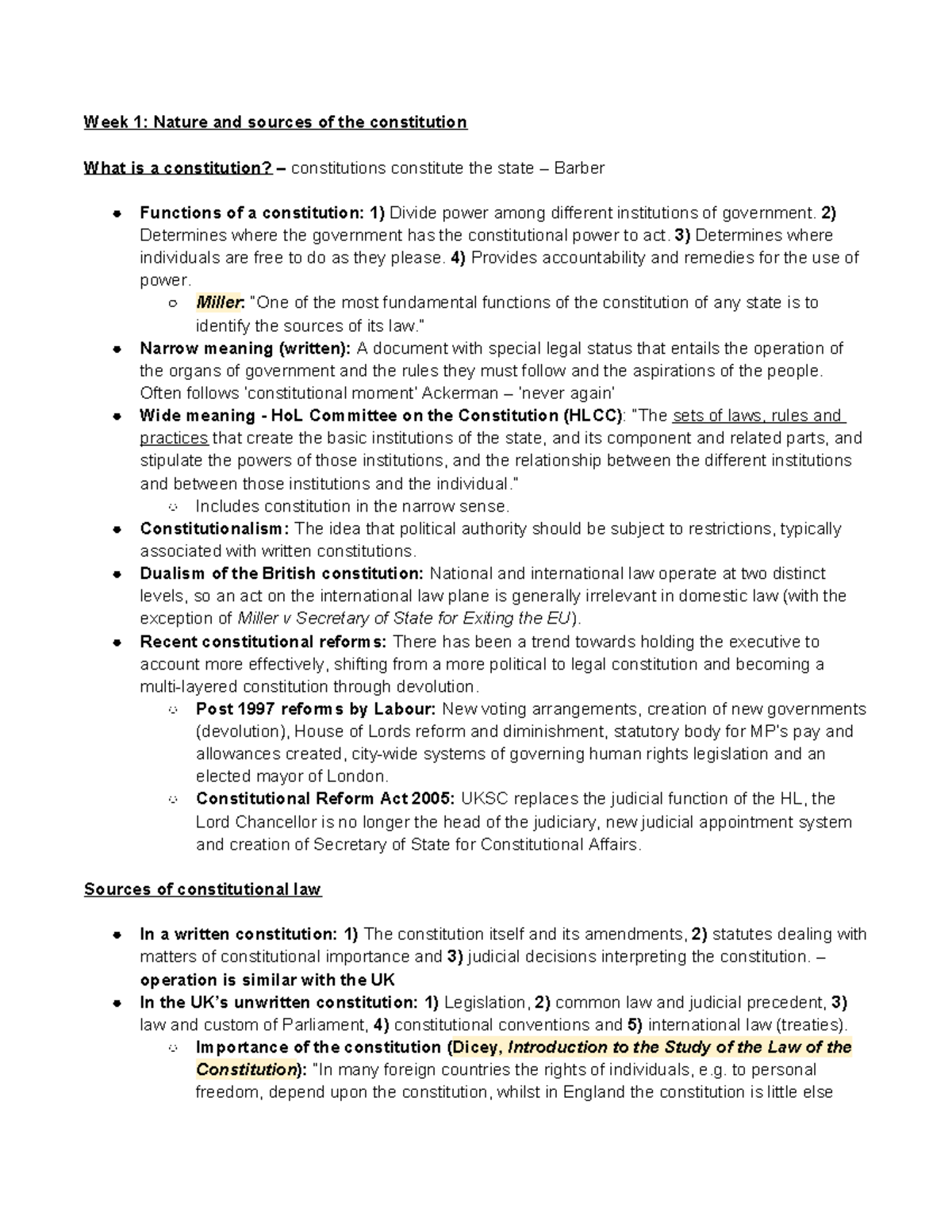 Constitutional Law Notes: Week 1 - Nature and Sources of the ...