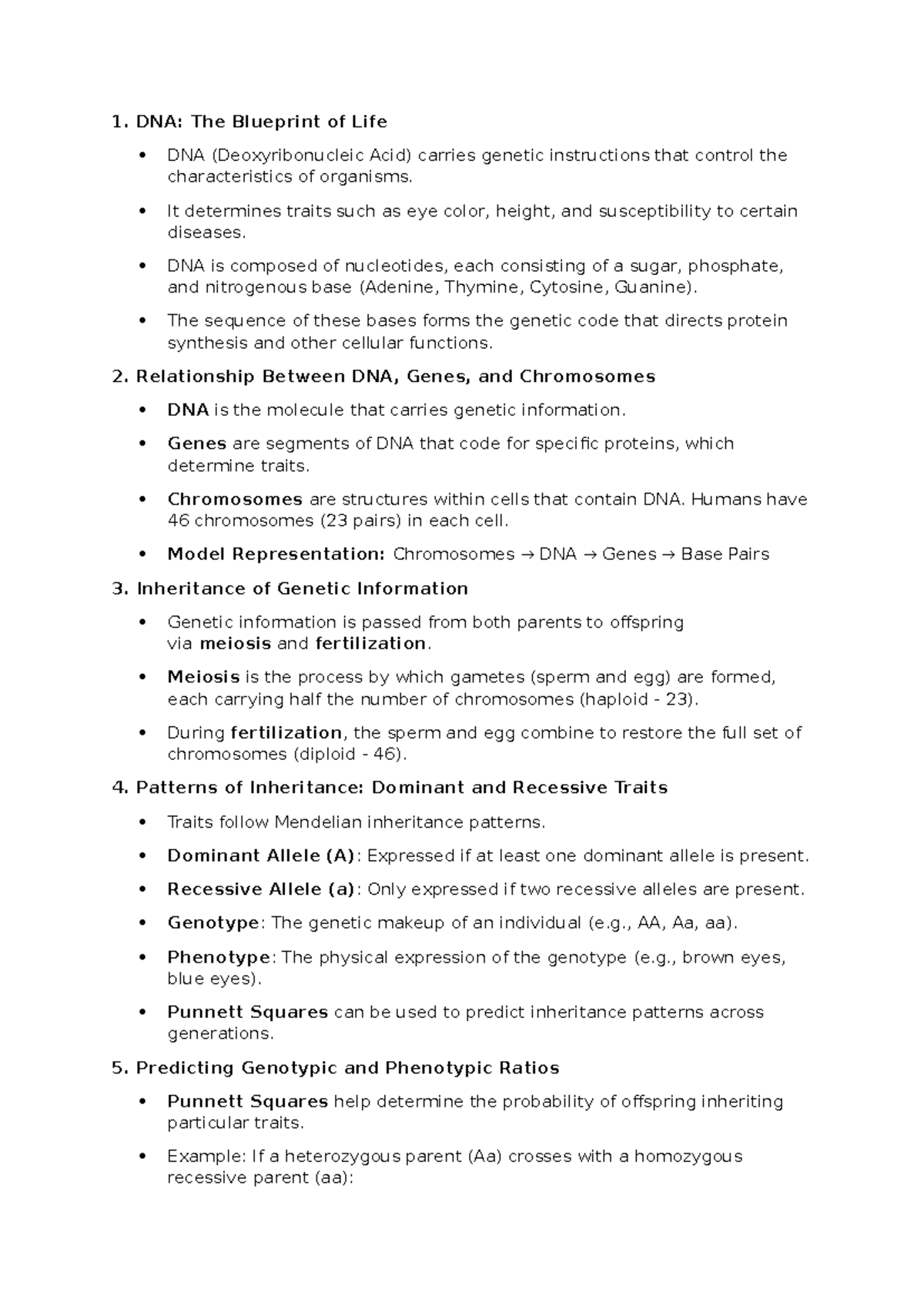 Science Outline Biology - 1. DNA: The Blueprint of Life DNA ...