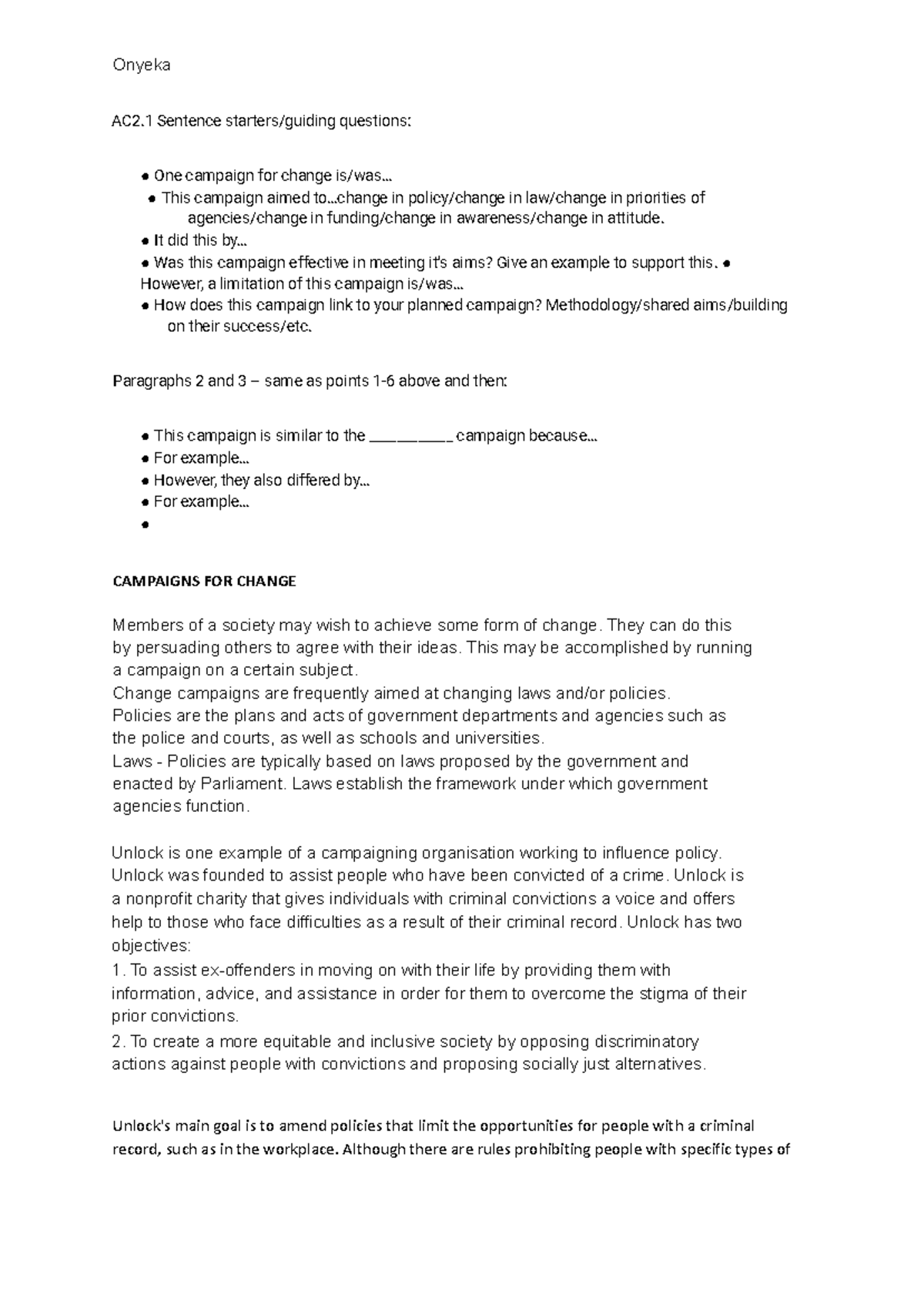 AC2.1 Comparing Campaigns for Change: Effectiveness and Impact - Studocu