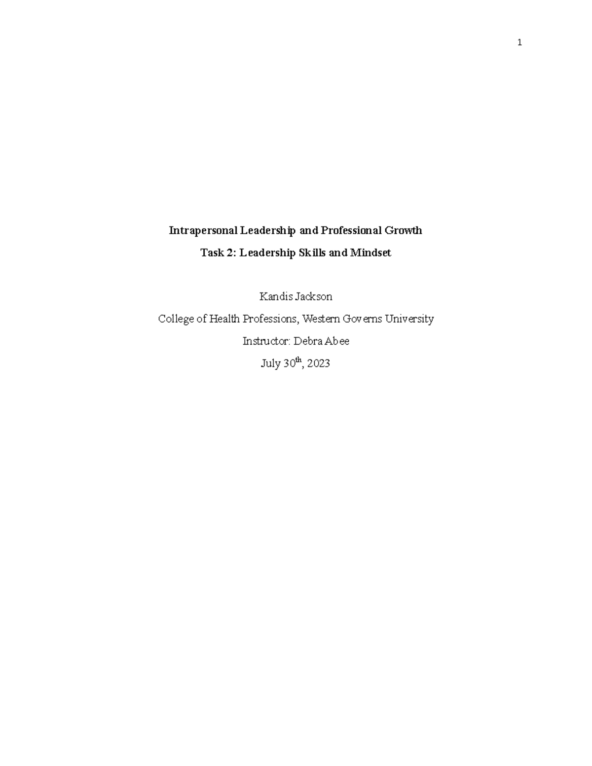 D218 MXM2 Task 2: Reflection on Leadership Skills & Mindset - Studocu