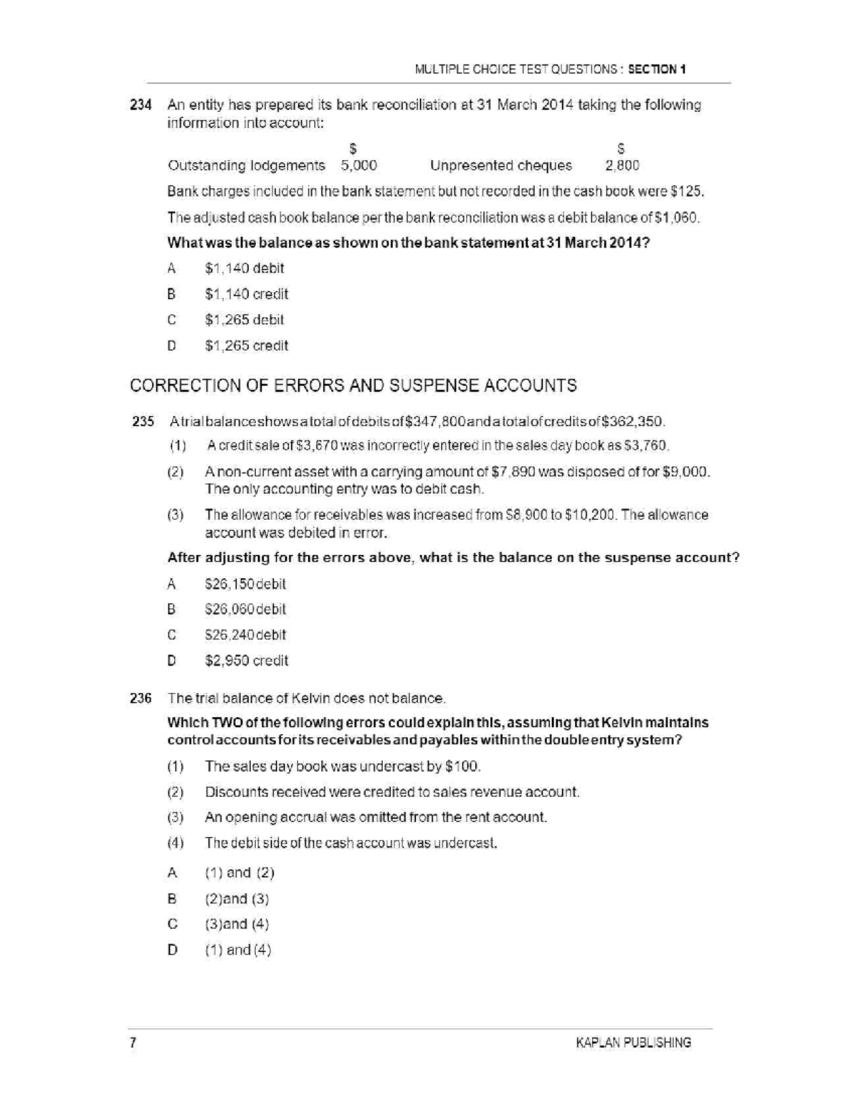 Questions - MULTIPLE CHOICE TEST QUESTIONS : SECTION 1 234 An entity ...