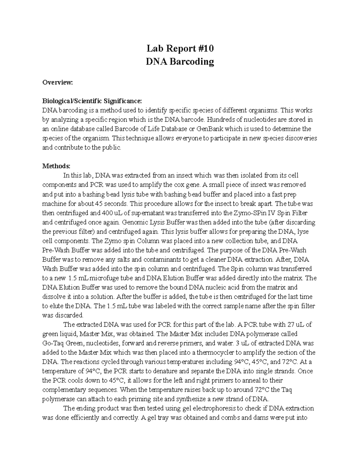 Lab Report #10 - Professor: Kara - Lab Report DNA Barcoding Overview ...