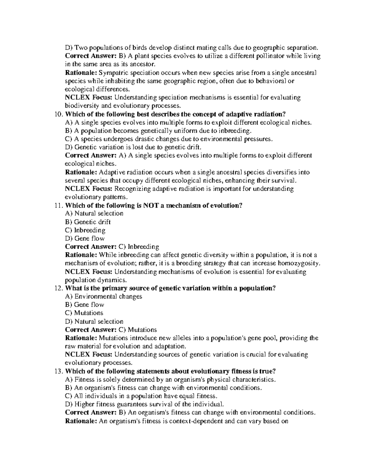 Genetics Test Bank: Speciation & Evolutionary Mechanisms (2024) - Studocu
