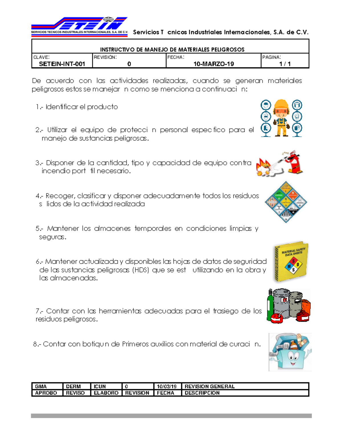 Setein-INT-001 Instructivo de Manejo de Materiales Peligrosos - Studocu