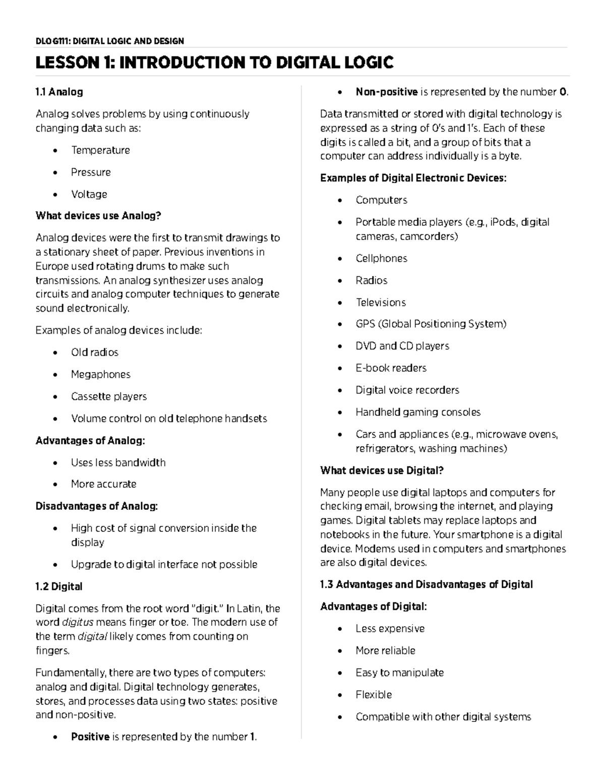 DLOG 101: Intro to Digital Logic & Number Systems - Prelim Notes - Studocu