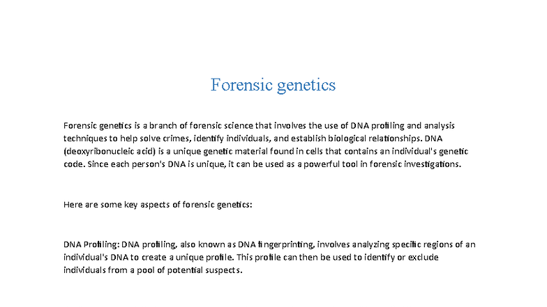 757224971-Forensic Genetics: DNA Profiling & Crime Solving - Studocu