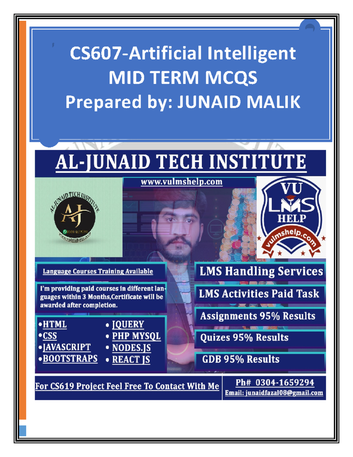 CS607 Midterm Solved MCQS By Junaid - CS607-Artificial Intelligent MID TERM MCQS Prepared by ...