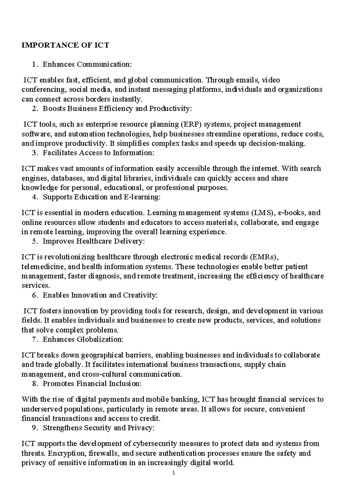 System Analysis and Design: Importance of ICT in Modern Computing - Studocu