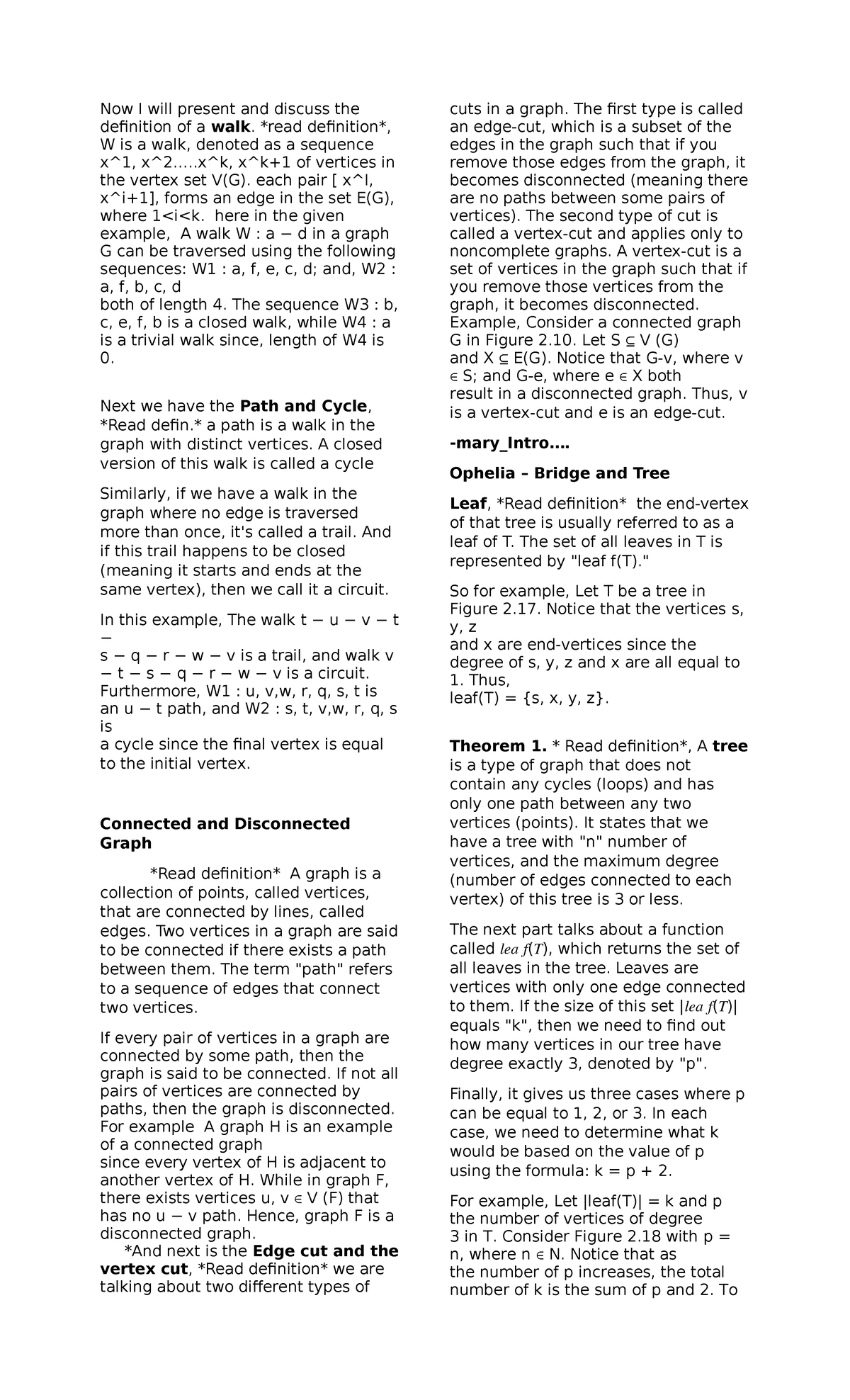Graph Theory Concepts: Walks, Paths, Cycles, and Trees (MATH 301) - Studocu