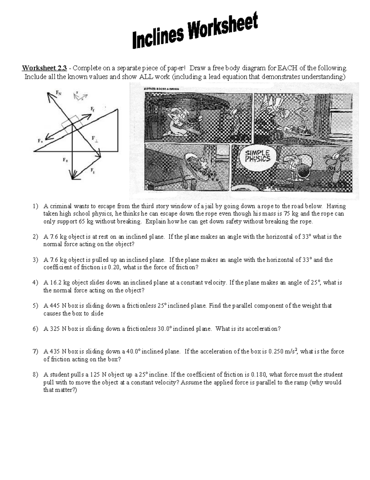 Unit 2 Worksheet - Inclined Planes & Forces Analysis - Studocu