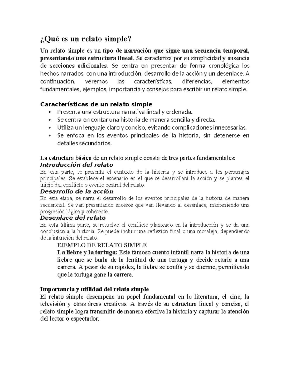 Guía Completa sobre el Relato Simple: Estructura y Ejemplos - Studocu