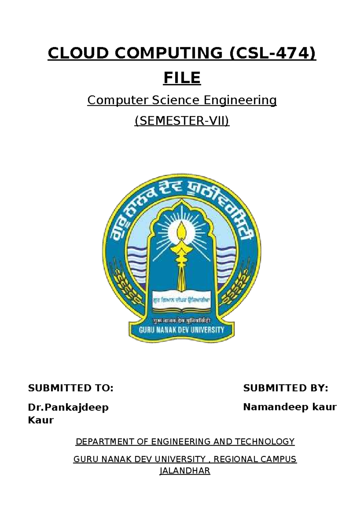 Virtual BOX - Cloud Computing - CLOUD COMPUTING (CSL-474) FILE Computer Science Engineering ...