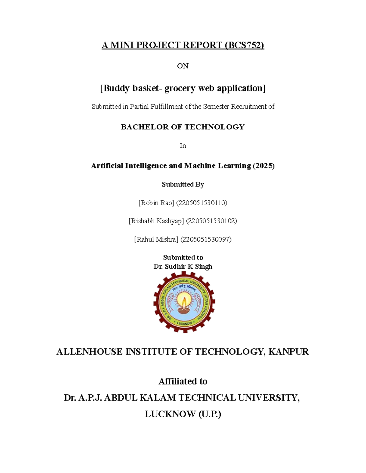 Mini Project Report (BCS752): BuddyBasket Online Grocery System - Studocu