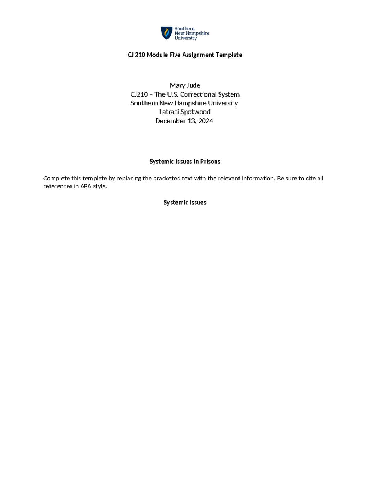 CJ 210 Module Five Assignment Template Filled IN - CJ 210 Module Five ...