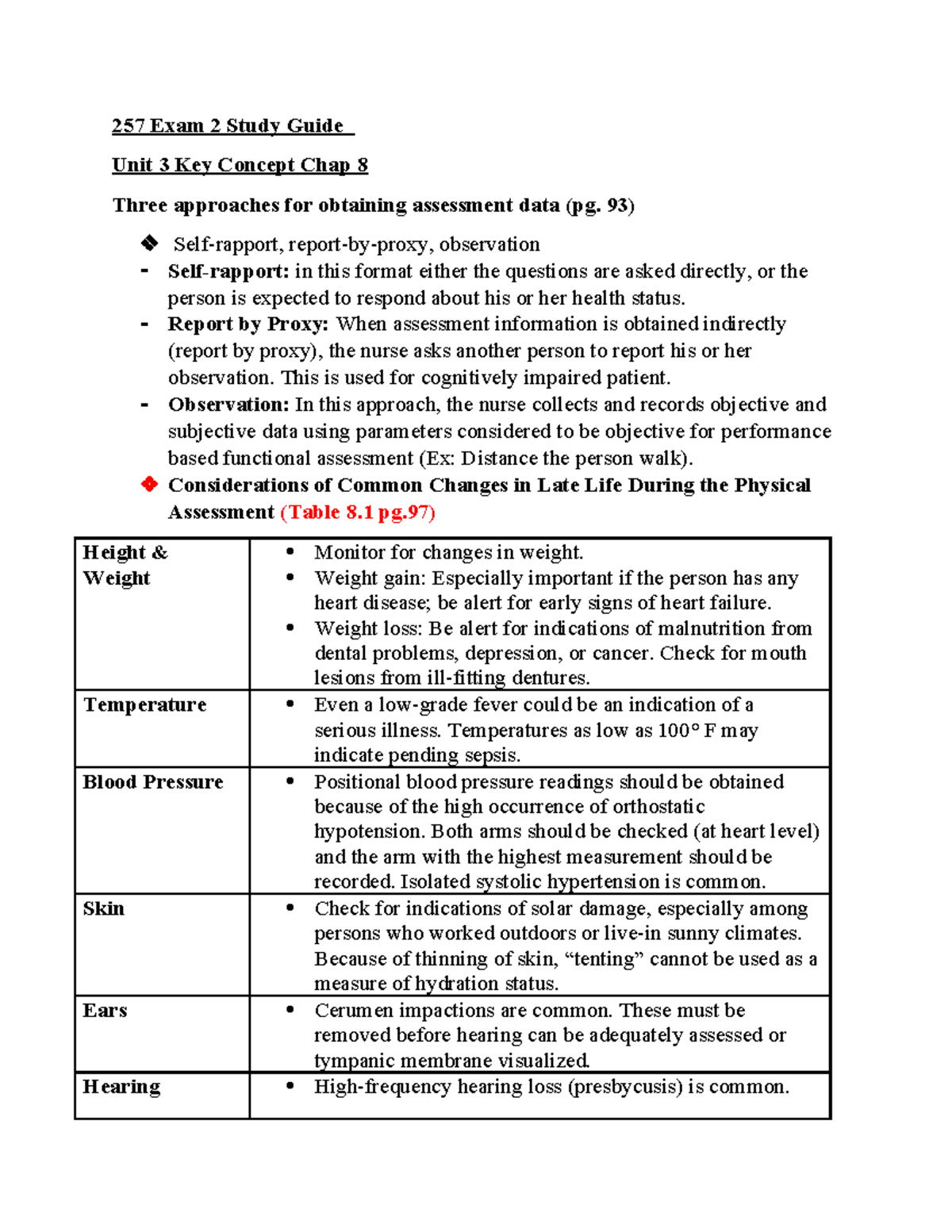 NUR 257 Exam 2 Study Guide: Key Concepts from Unit 3 and Chapter 8 ...