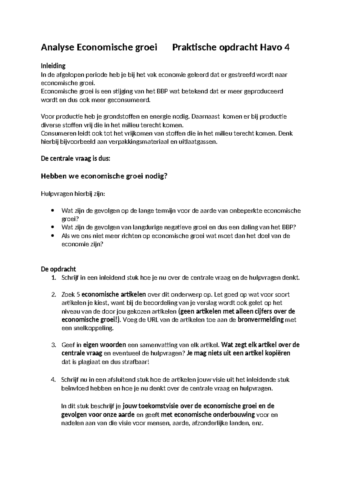 Praktische Opdracht Havo 4: Analyse van Economische Groei en ...