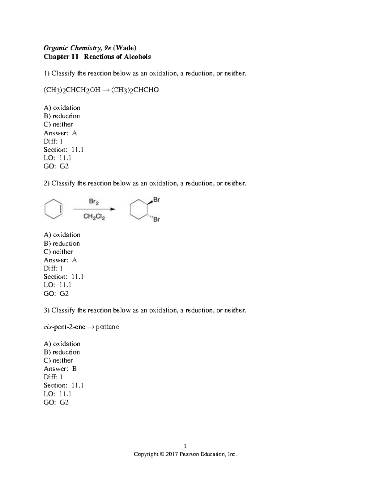 Organic Chemistry, 9e (Wade) Chapter 11: Alcohol Reactions & Mechanisms ...