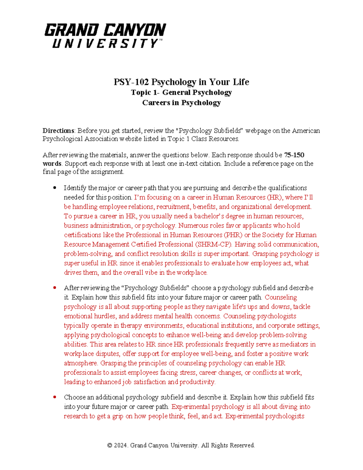 Naziah's Careers In Psychology Assignment - PSY-102 Psychology in Your ...