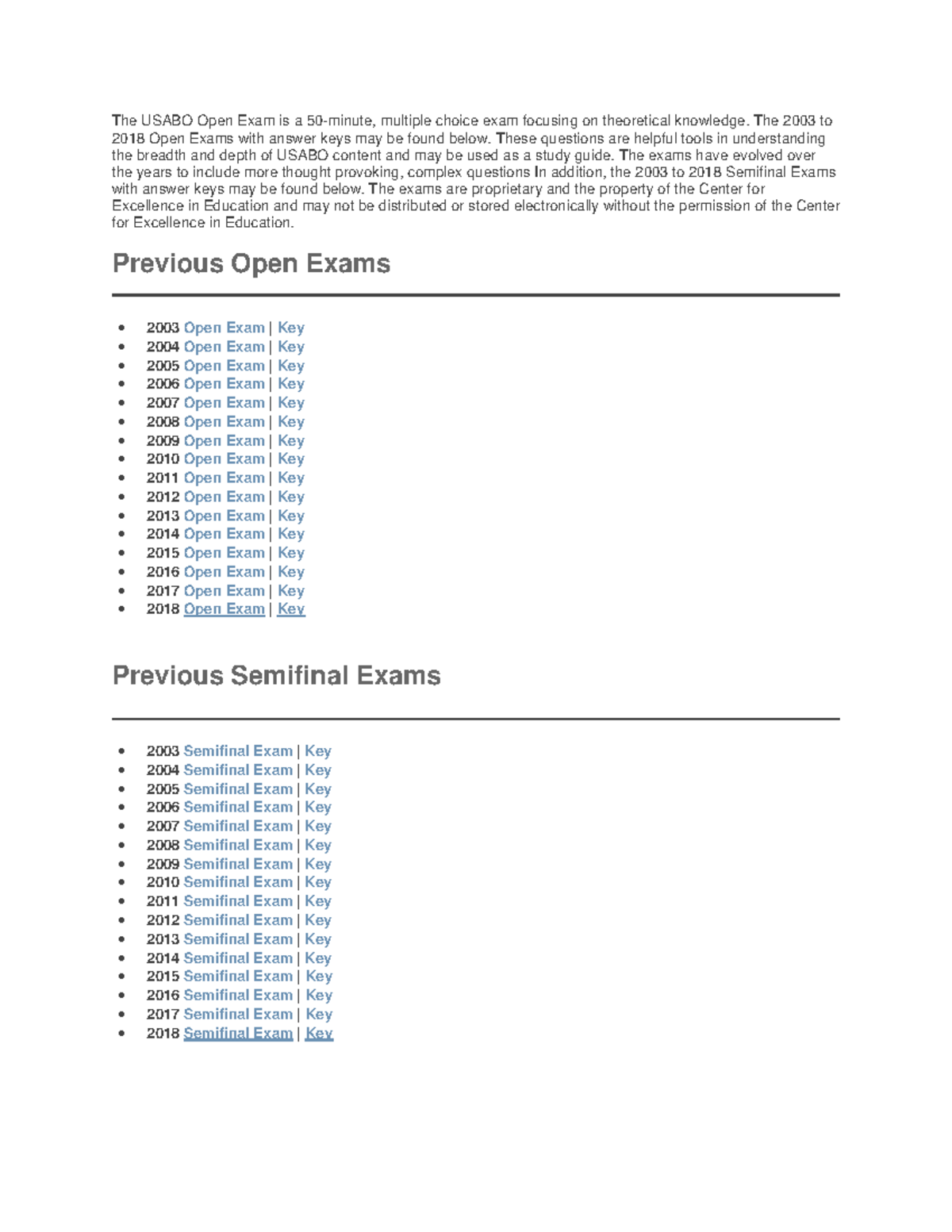 USABO Past Open & Semifinal Exam Keys (2003-2018) - Studocu